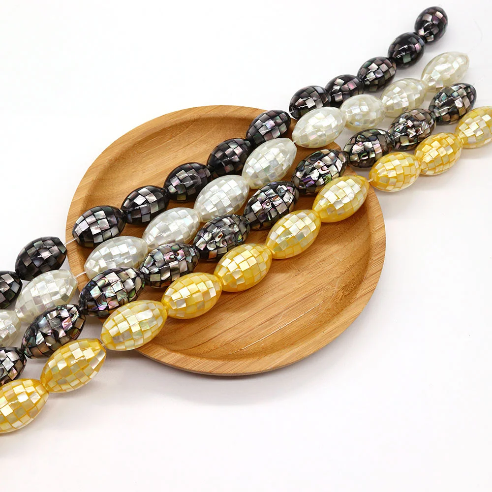 Natural-Abalone-Shell-Rice-shaped-Beads-Mosaic-Stitching-Ball-Loose ...