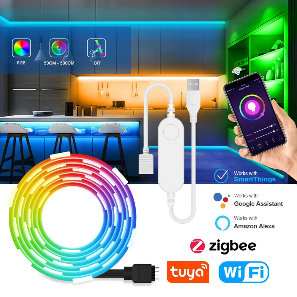 Smart LED Strip Lights RGB 5050 Tuya WiFi Zigbee Phone Control USB LED Flexible Ribbon Tape for ...