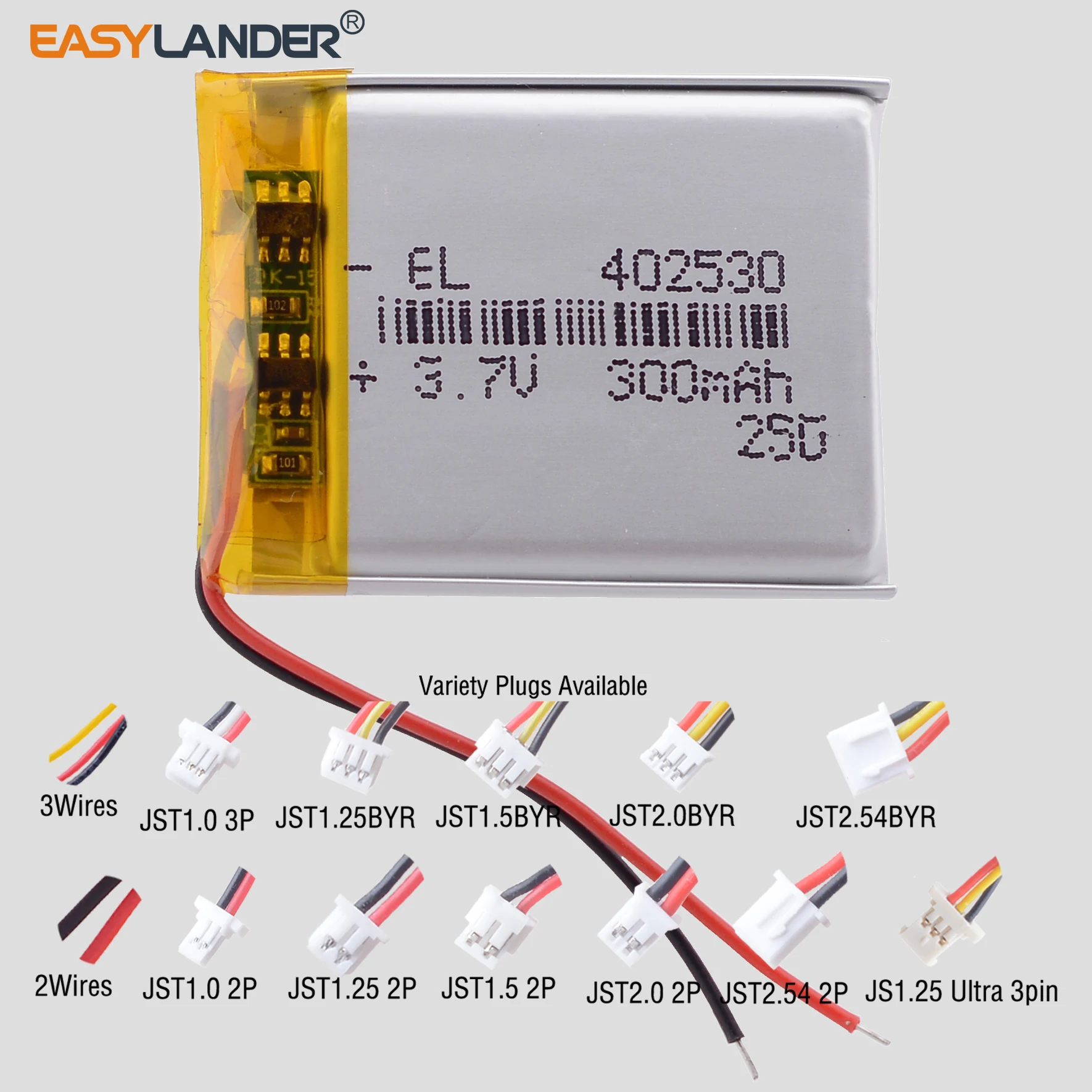 Variety Plug Available JST2.0 2P JST 2.03P 402530 3.7V 300mAh ...