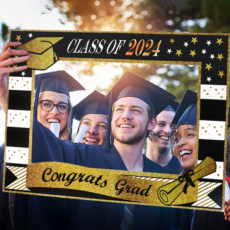 1Pc-Black-Gold-Graduation-Frame-Graduation-Party-Photo-Booth-Props ...