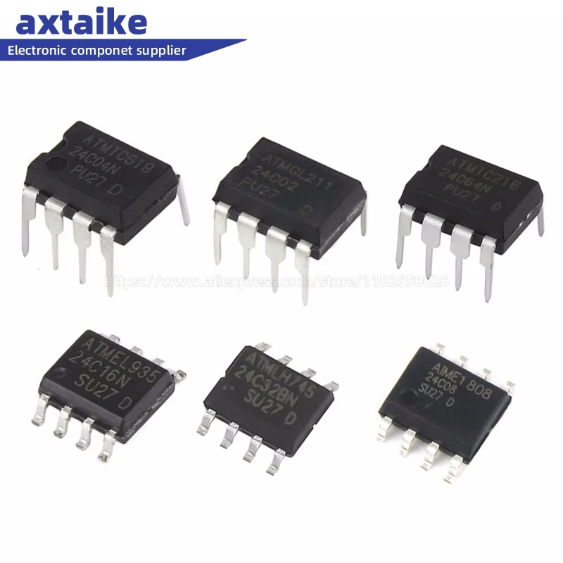 50 peças at24c02 24c02 24c04 24c08 24c16 24c32 24c64 24c128 24c256 ...