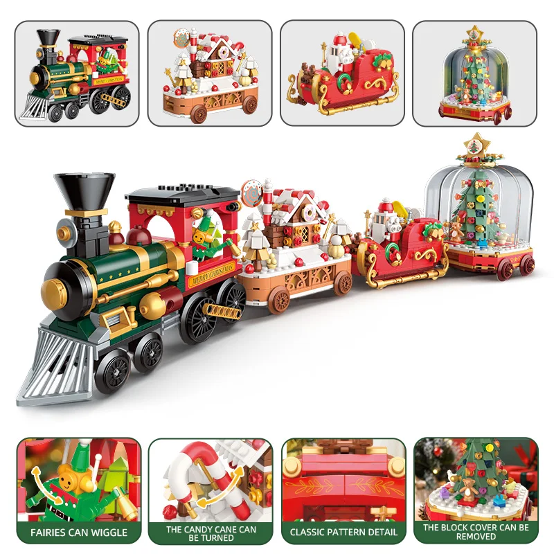 Magic Train Sleigh Gingerbread House Tree Model Buliding Bricks MOC ...
