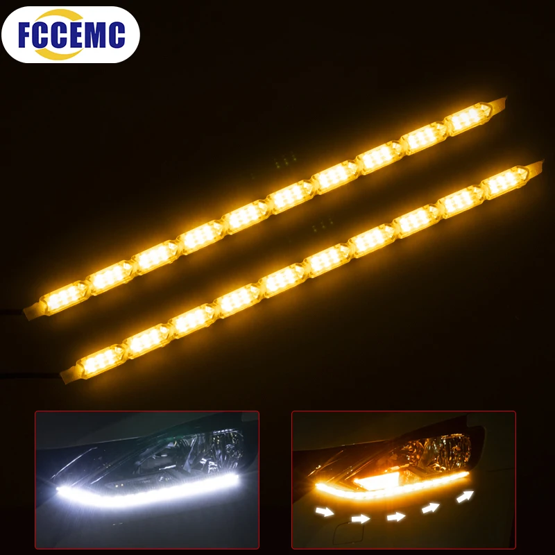 2Pcs DRL LED Daytime Running Light Strip Flexible Waterproof Headlight ...