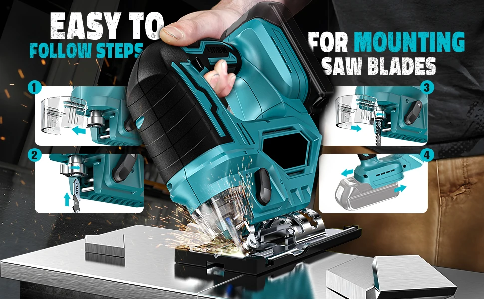 Cordless Jig Saw for Battery, Jigsaw Tool,Variable Speed 2900 RPM ...