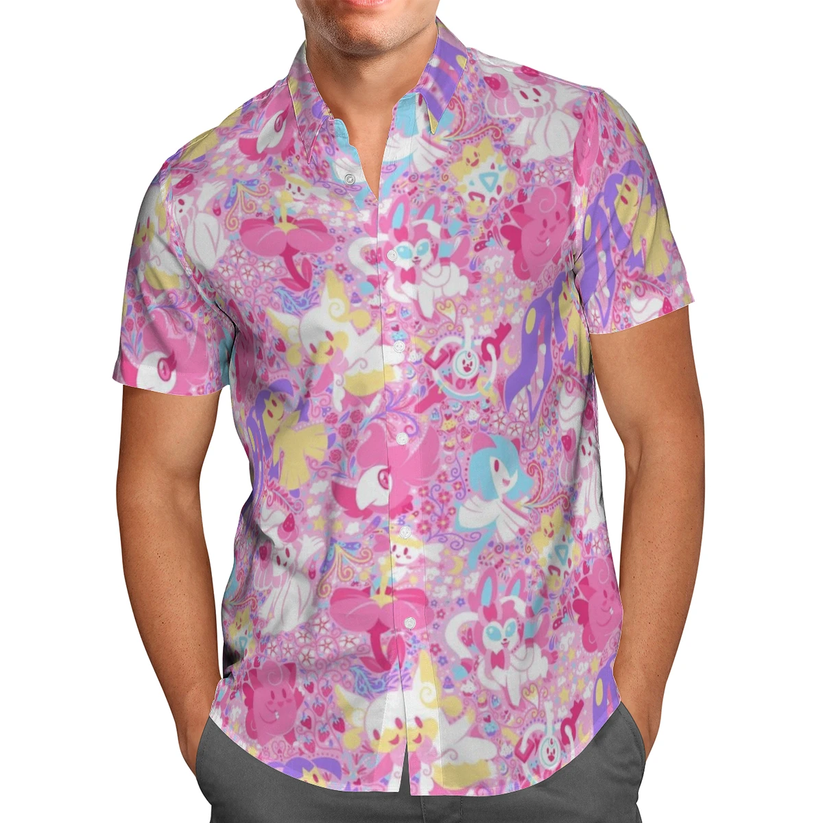 Pink Anime 3d Beach Hawaiian 2022 Summer Men Shirt Short Sleeve Shirt ...