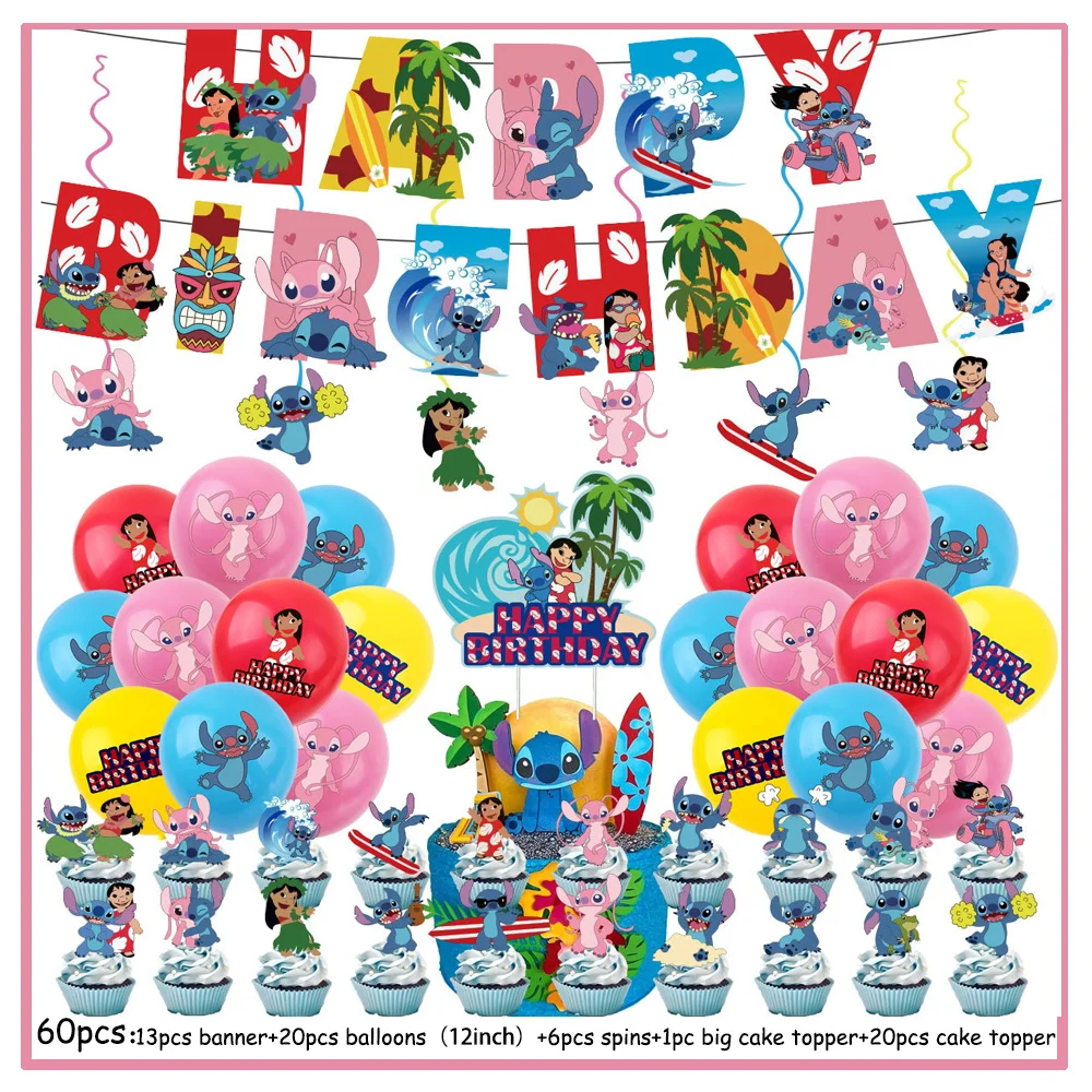 Suministros para decoraciones de fiesta de cumpleaños de Disney Stitch ...