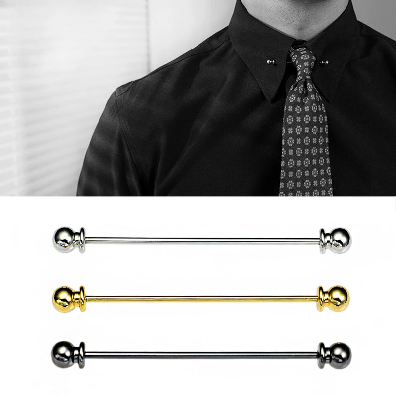 Fashion Metal Ball with Holder Men's Brooch Formal Shirt Collar Needle ...