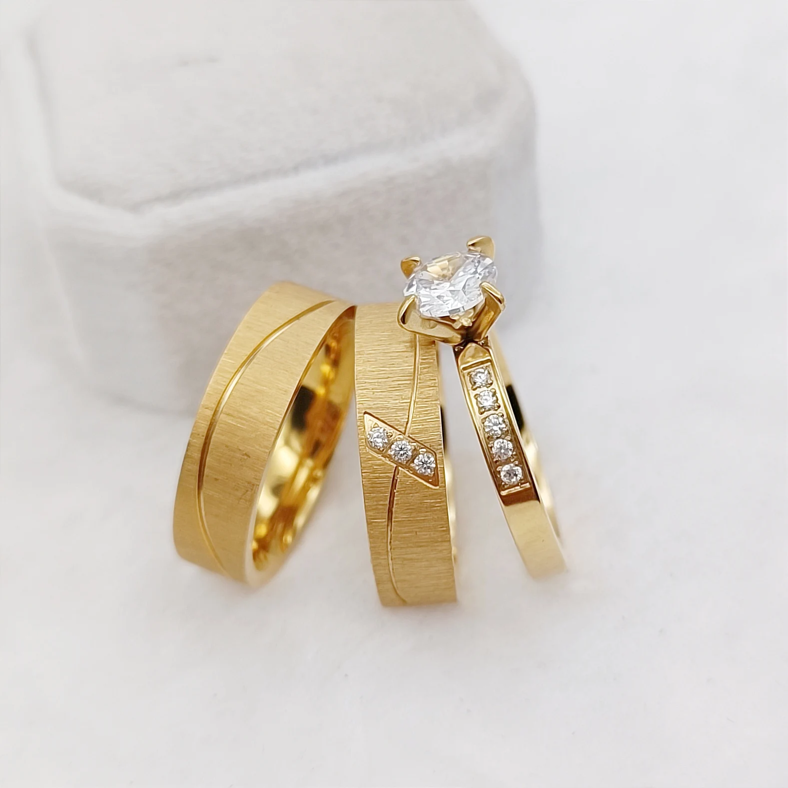 3pcs-Wedding-Engagement-Rings-Sets-For-Men-and-Women-24k-Gold-Plated ...