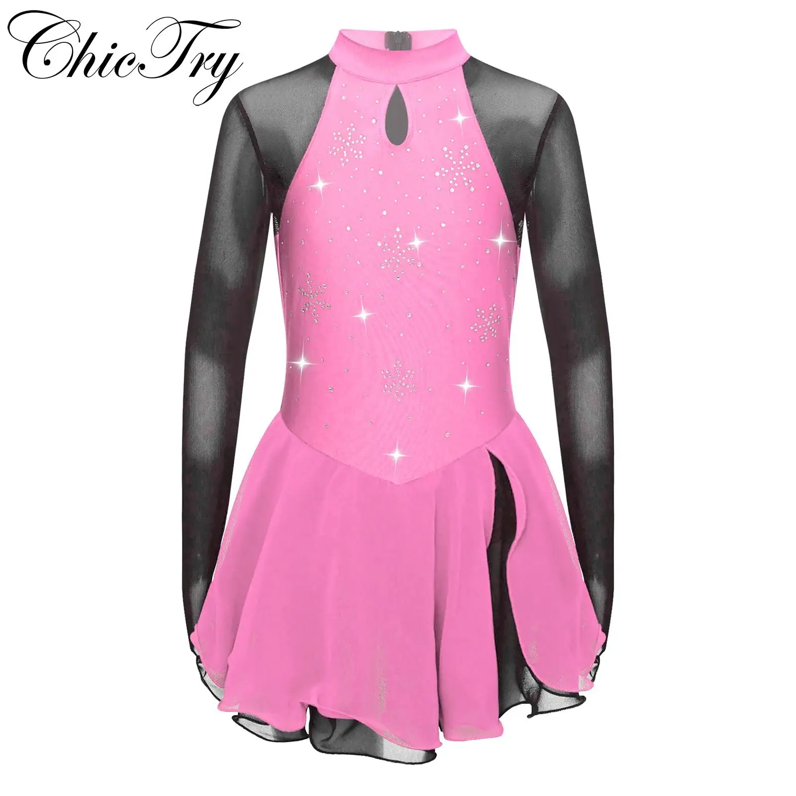 Kids Girls Long Sleeve Leotard with Skirt Dance Dress Gymnastics ...