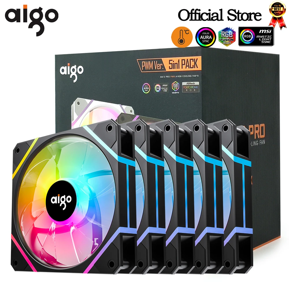 Aigo-AM12PRO-Computer-Case-Fan-Ventoinha-PC-120mm-Rgb-Fan-Kit-Water ...