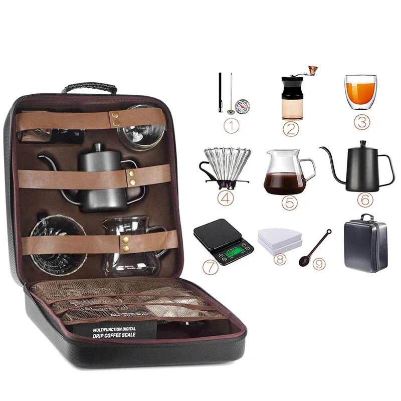 10-Pieces-Set-of-Travel-Coffee-Accessories-Set-Including-PU-Bags-Manual ...
