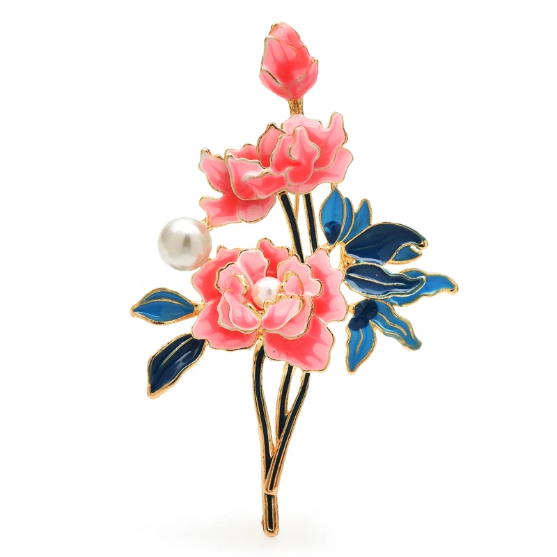 Wuli-baby-Enamel-Pearl-Peony-Flower-Women-Brooch-Pin-2-Colors-Jewelry ...