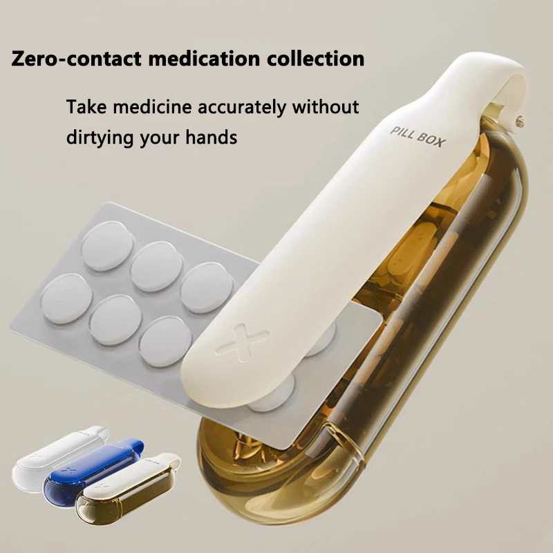 2 In1Pill Box with Pill Cutter 4 Grids Portable Daily Compact Medicine ...