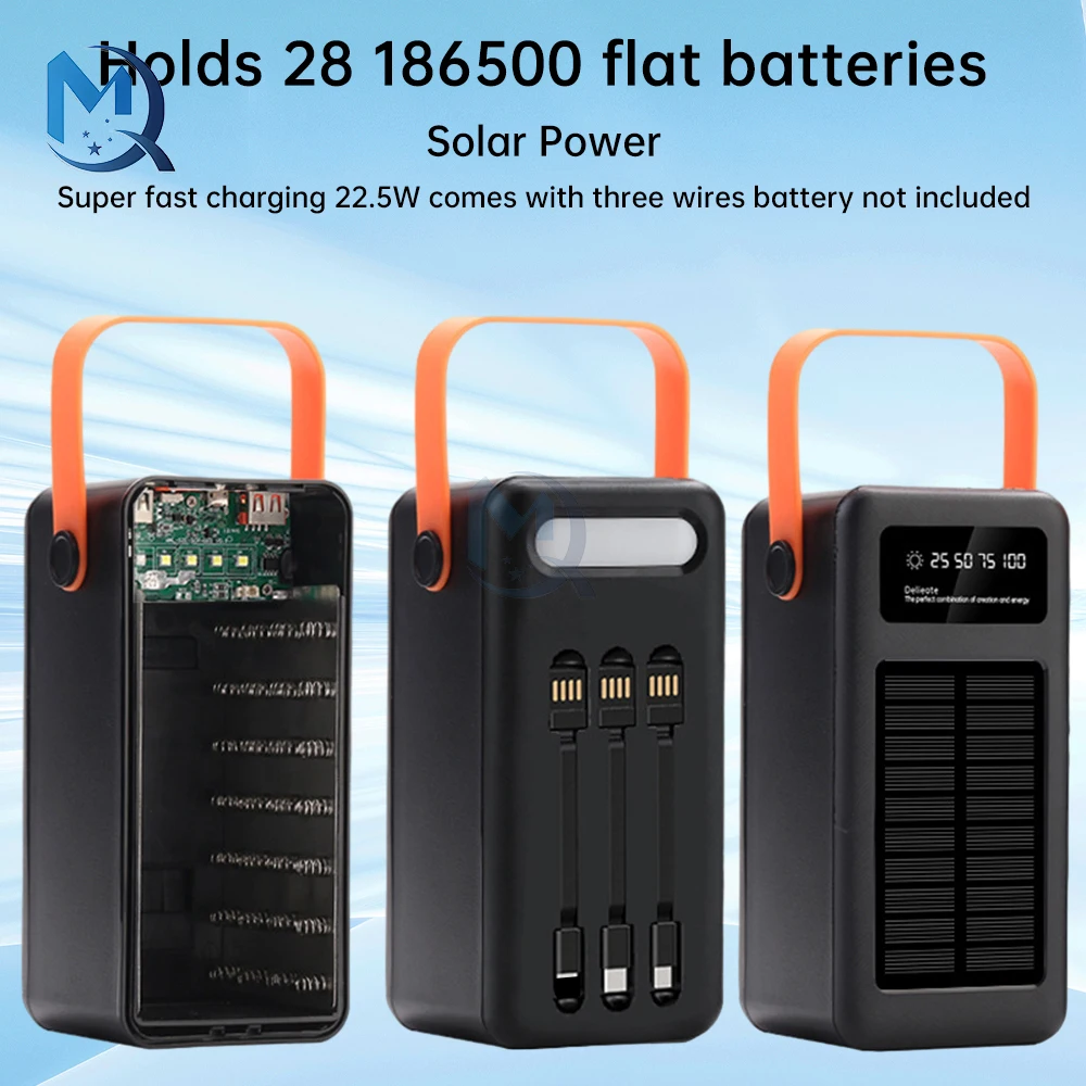 Solar 28 Cells 18650 Flat Battery Rechargeable Treasure Soldering-free ...