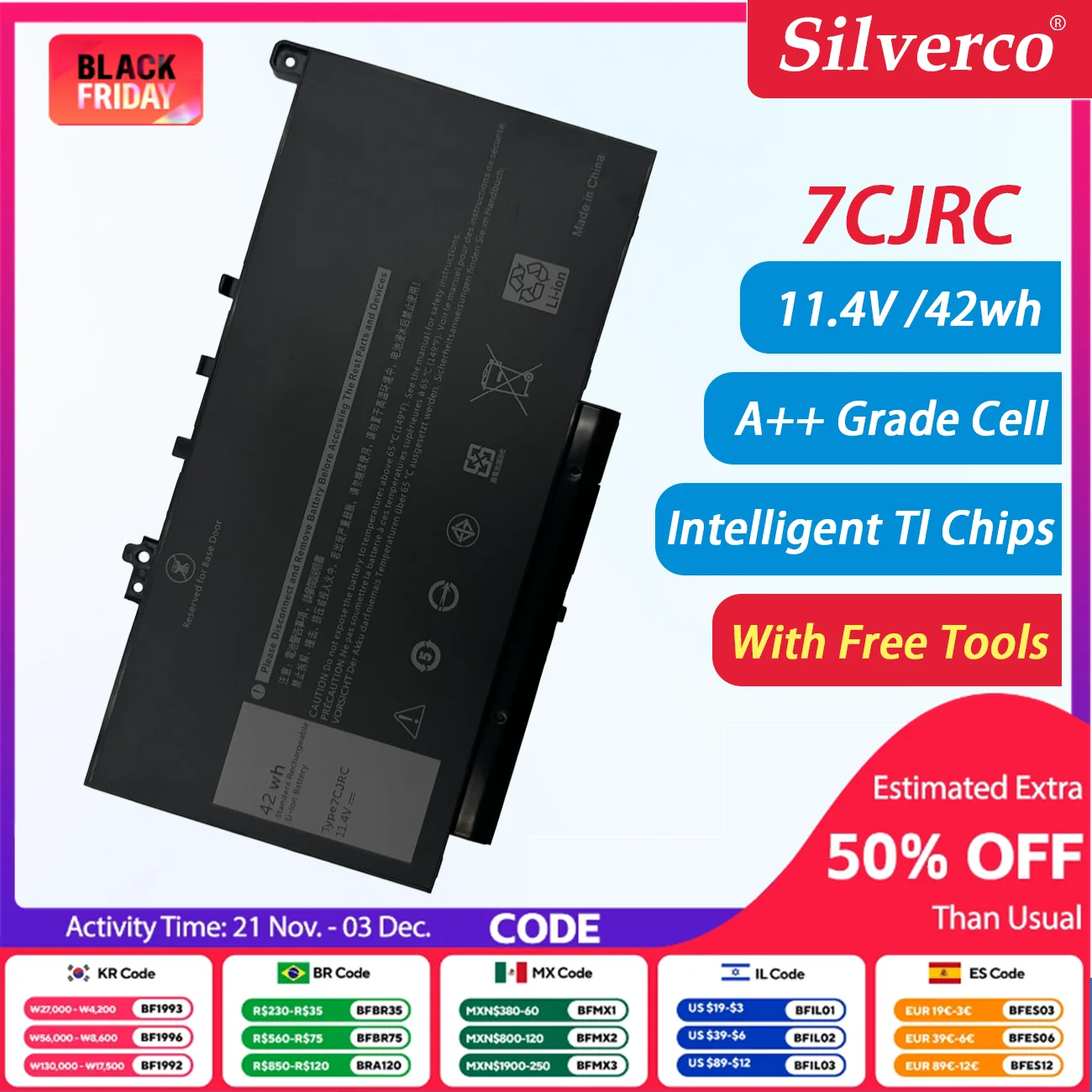 7CJRC-11-4V-42Wh-Laptop-Battery-E7470-Series-12-E7270-Battery-For-Dell ...