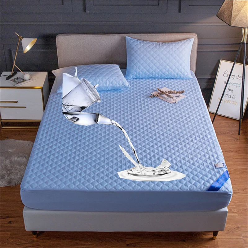 Waterproof-Fitted-Sheet-Solid-Color-Mattress-Cover-Single-Bed-Double ...