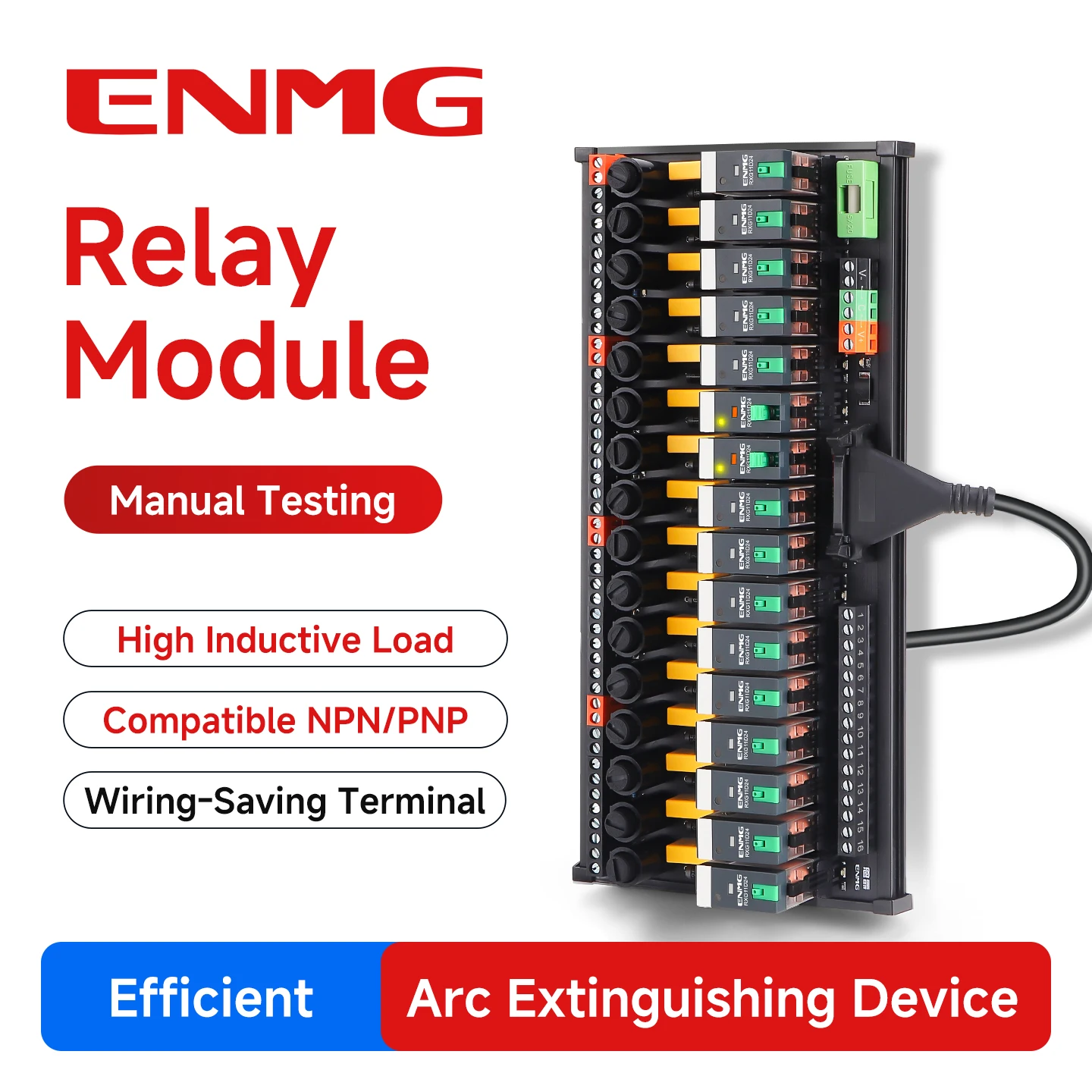 Módulo de relé ENMG DC24V 1NO1NC com LED e botão de teste de extinção ...