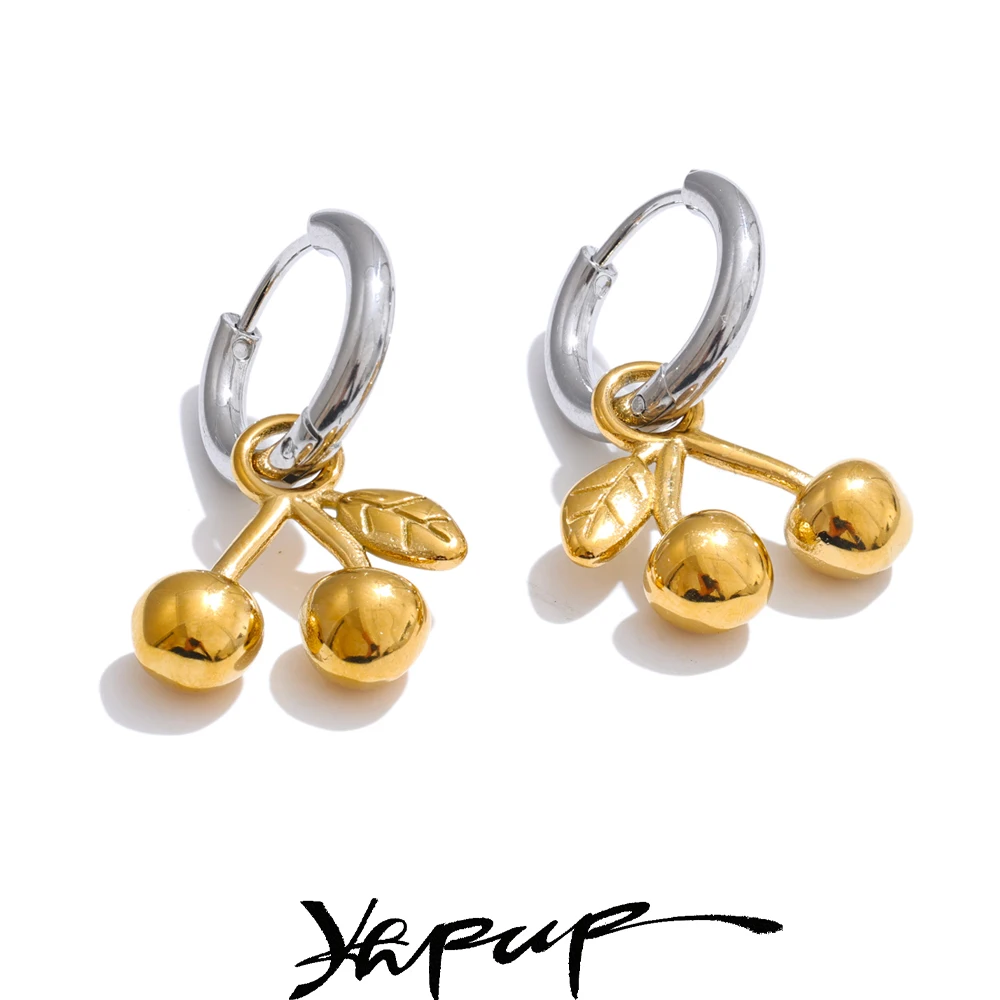 Yhpup Trendy Stainless Steel Metal Cherry Drop Earrings Water Resistant ...