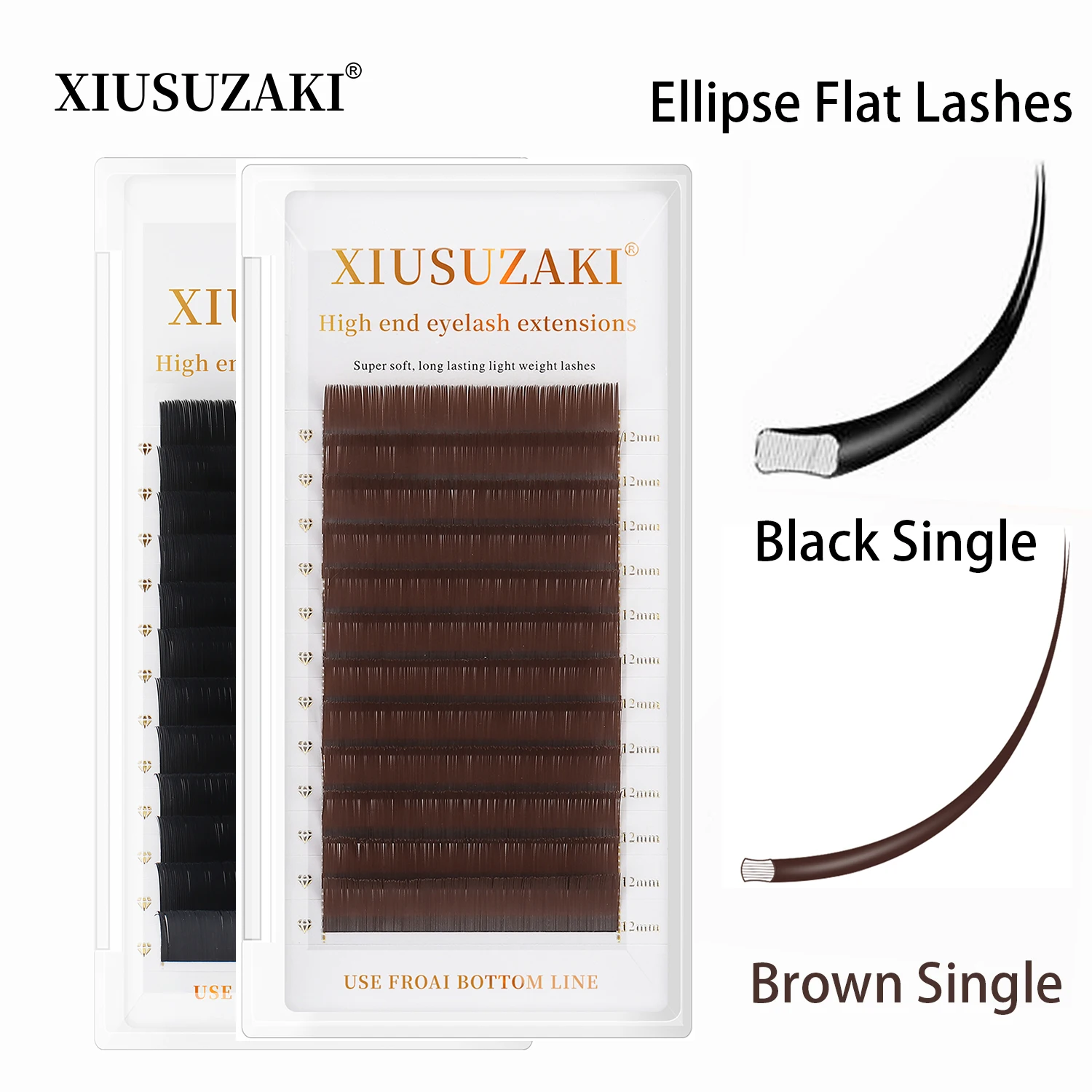 XIUSUZAKI-Brown-Flat-Ellipse-Eyelash-Split-Tips-Matte-Gray-Black-Color ...