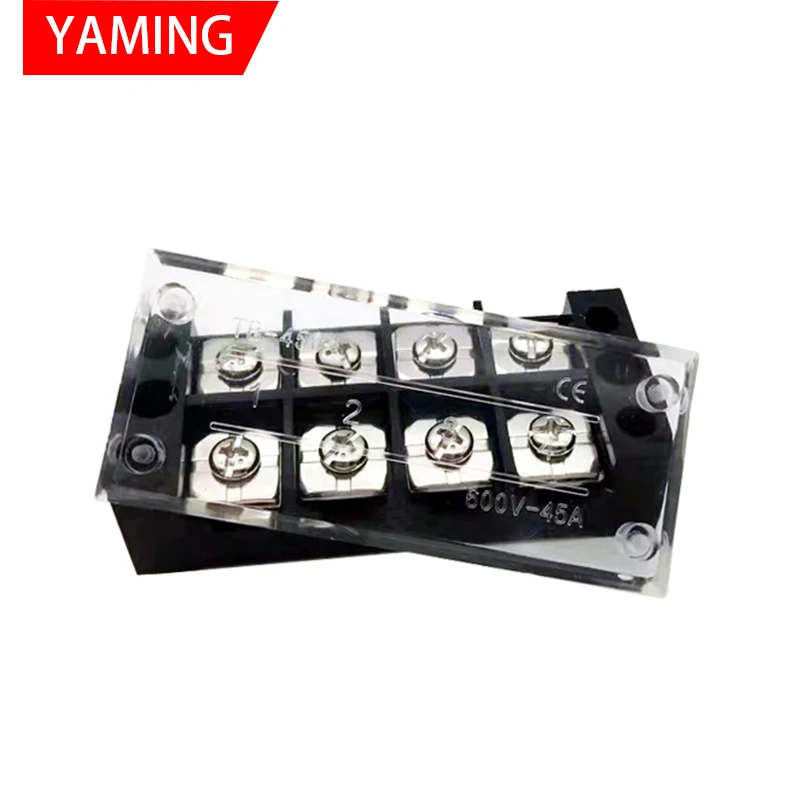 TB-4504 Terminal Block 600V 45A Panel Mount Fixed Barrier 4P Four Position 8 Screws Connector ...