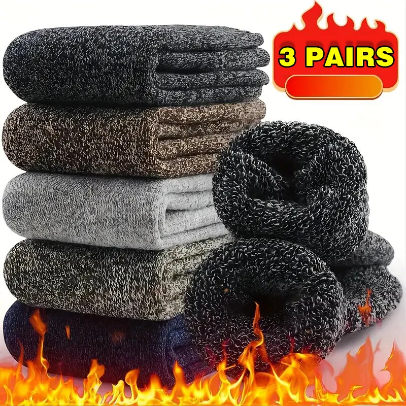 3 Pairs Winter Warm Thick Towel bottom Man Socks Wool Male Socks ...