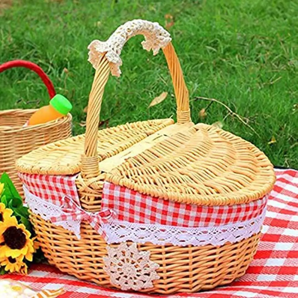 NEW-Oval-Wicker-Picnic-Basket-With-Inner-Lining-Rattan-Basket-With-Lids ...