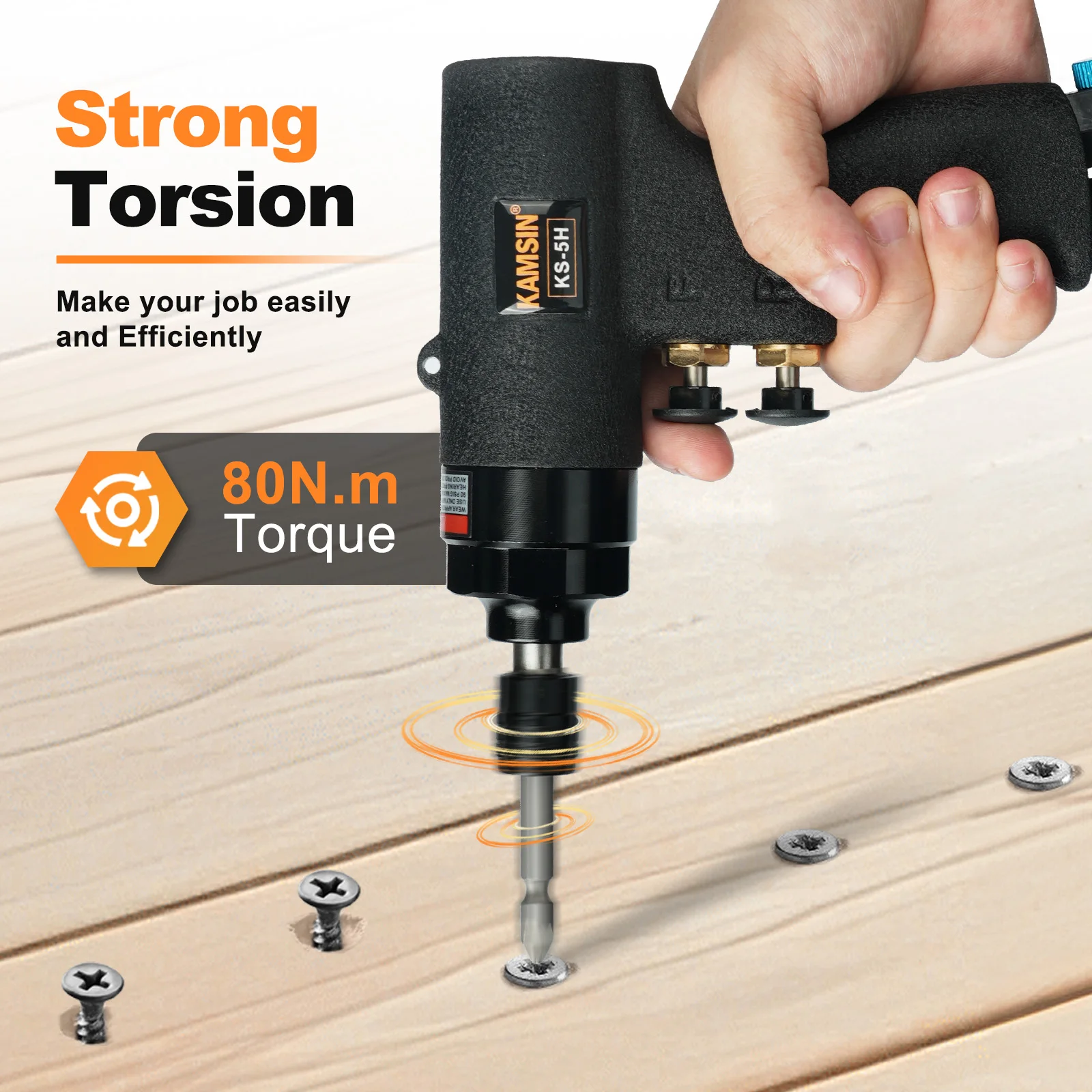 KAMSIN KS-5H Pneumatic Screwdriver Gun - 11000 RPM, 80Nm Torque ...
