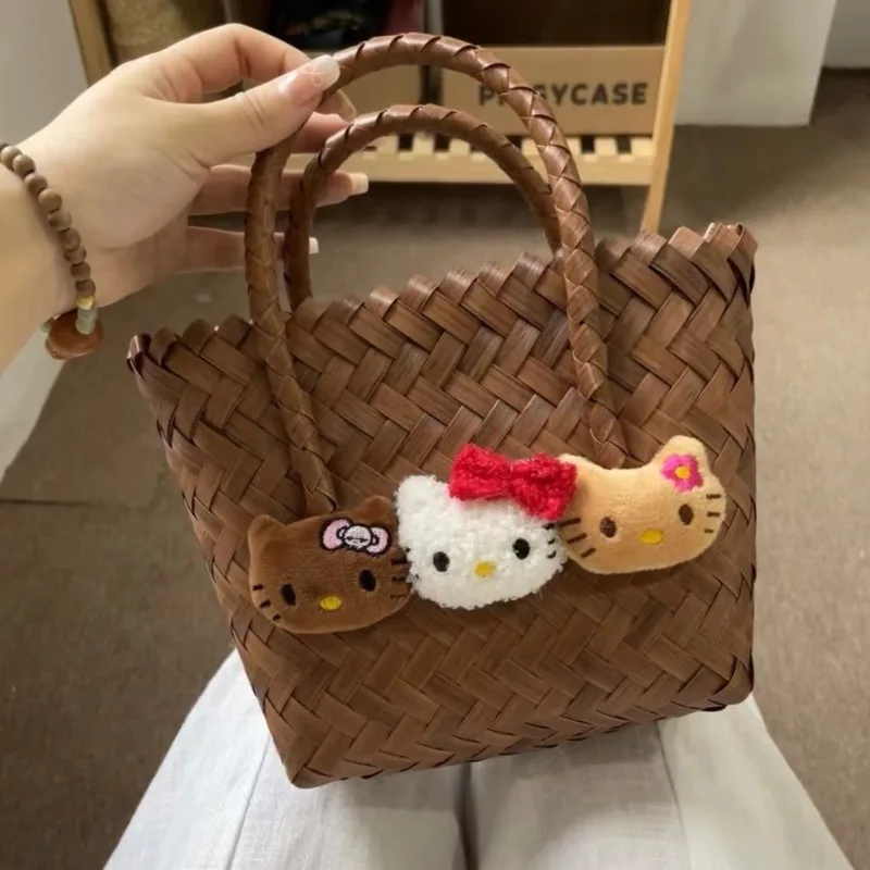 MINISO-Hawaii-Hello-Kitty-Imitation-Rattan-Woven-Bag-Basket-Handbag ...