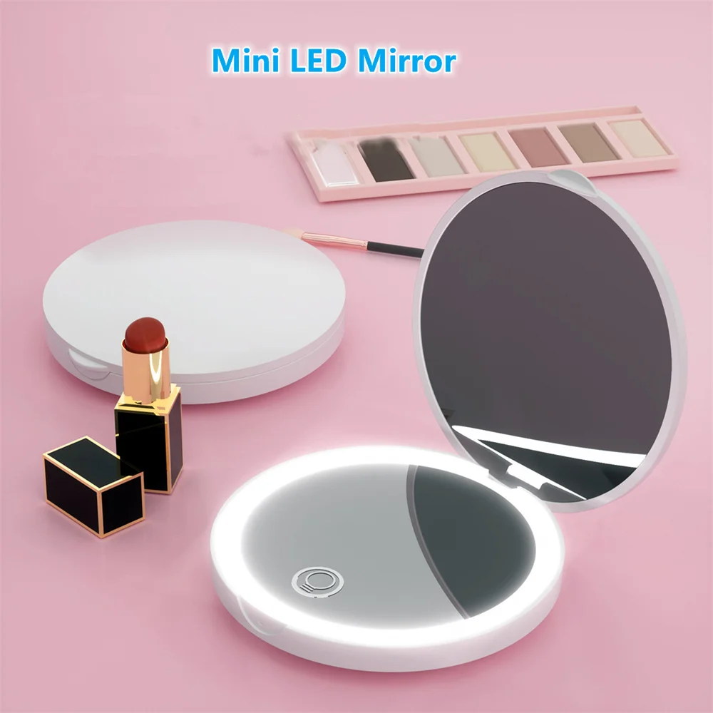 LED-Compact-MINI-Makeup-Mirror-With-Light-2X-Magnifying-2-sided-White ...