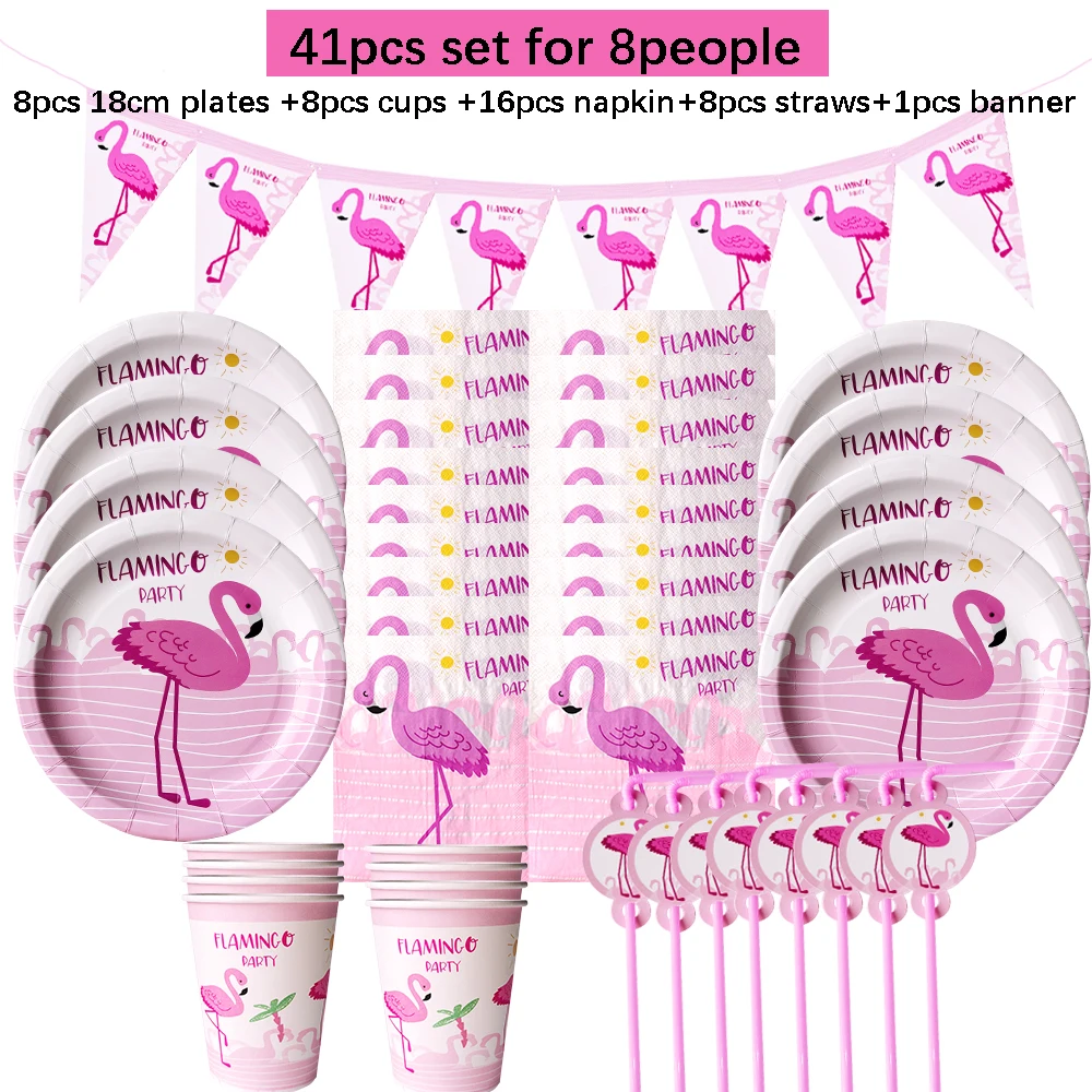 Pink Flamingo Party Disposable Tableware Set Paper Plates Cups Straws ...