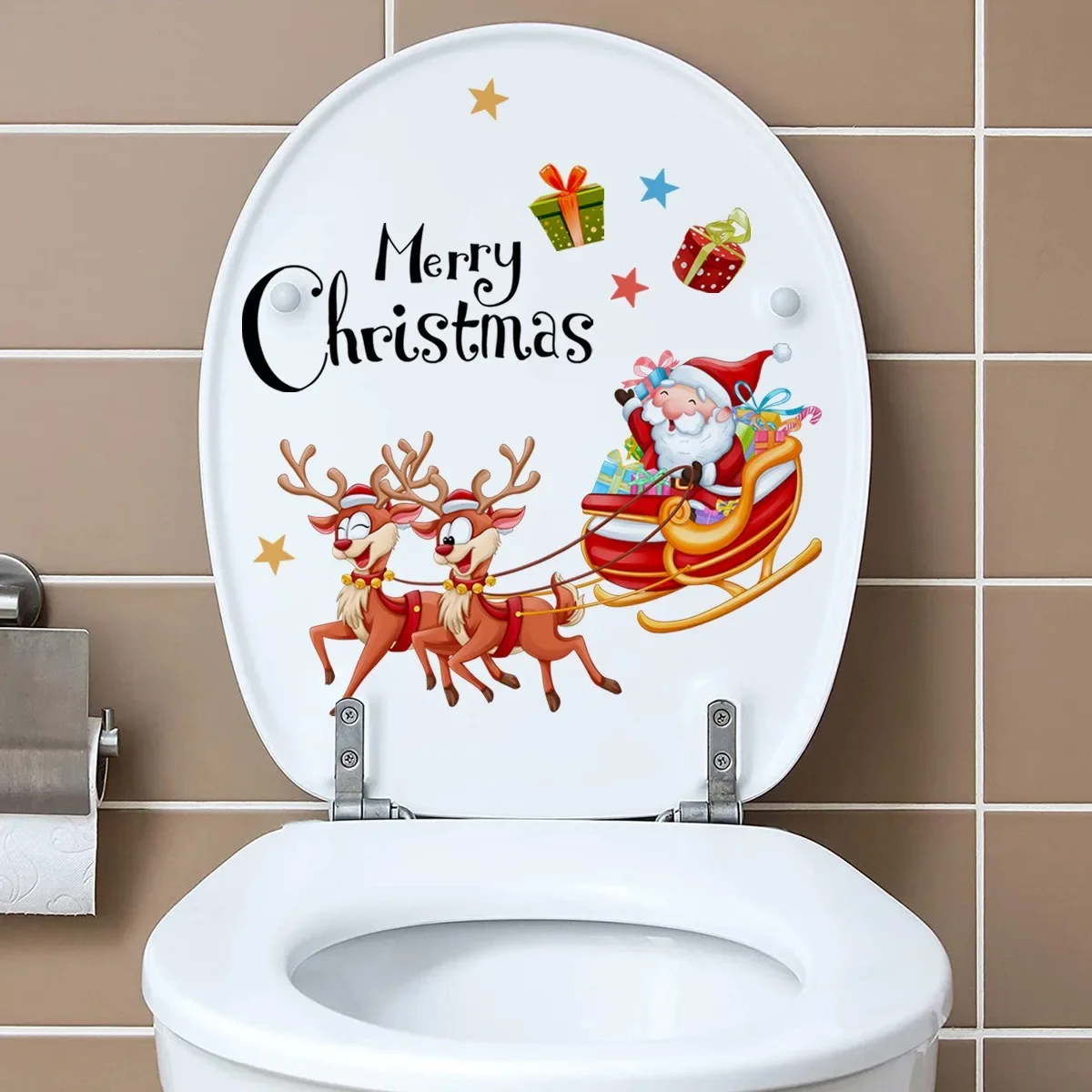 Santa-Claus-Reindeer-Stickers-Christmas-Bathroom-Decoration-Self ...