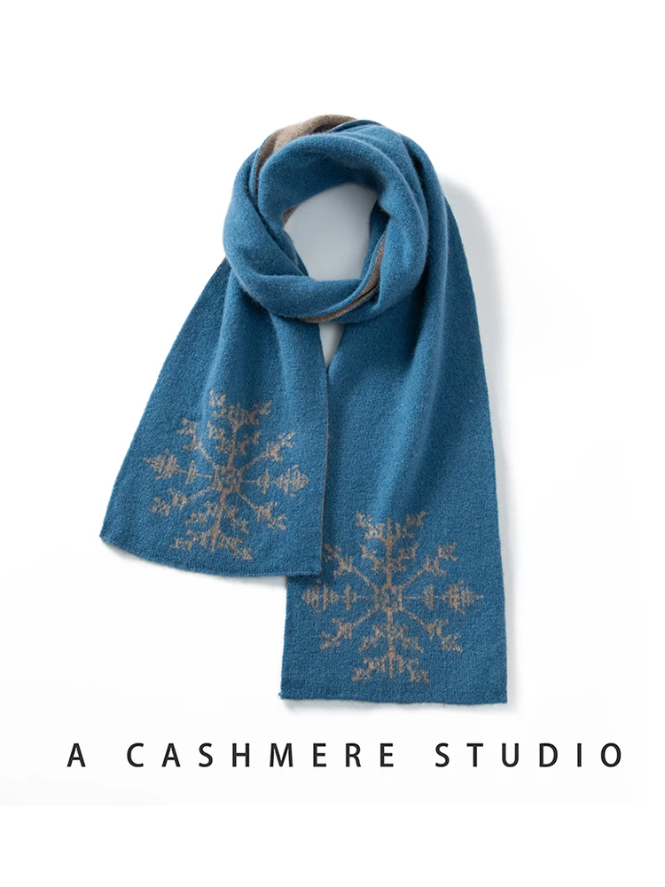 Women-Cashmere-Knitted-Scarf-Snowflake-Pattern-Jacquard-Thick-Neck ...