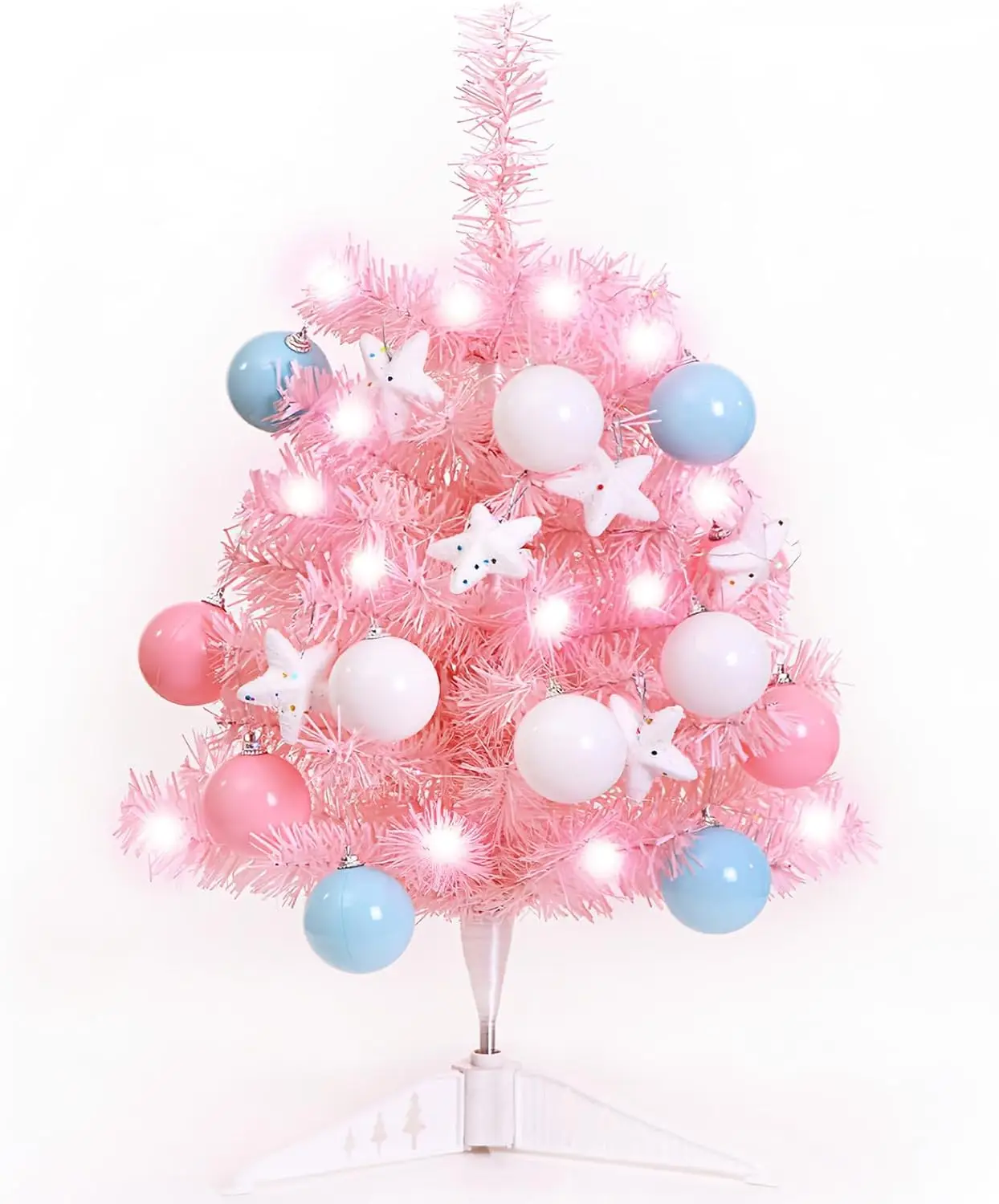 60cm-Mini-Pink-Christmas-Tree-Artificial-Tabletop-Small-Xmas-Tree-With ...