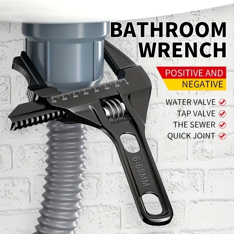 Black-16-68mm-Adjustable-Bathroom-Wrench-Space-Saving-And-Multi ...