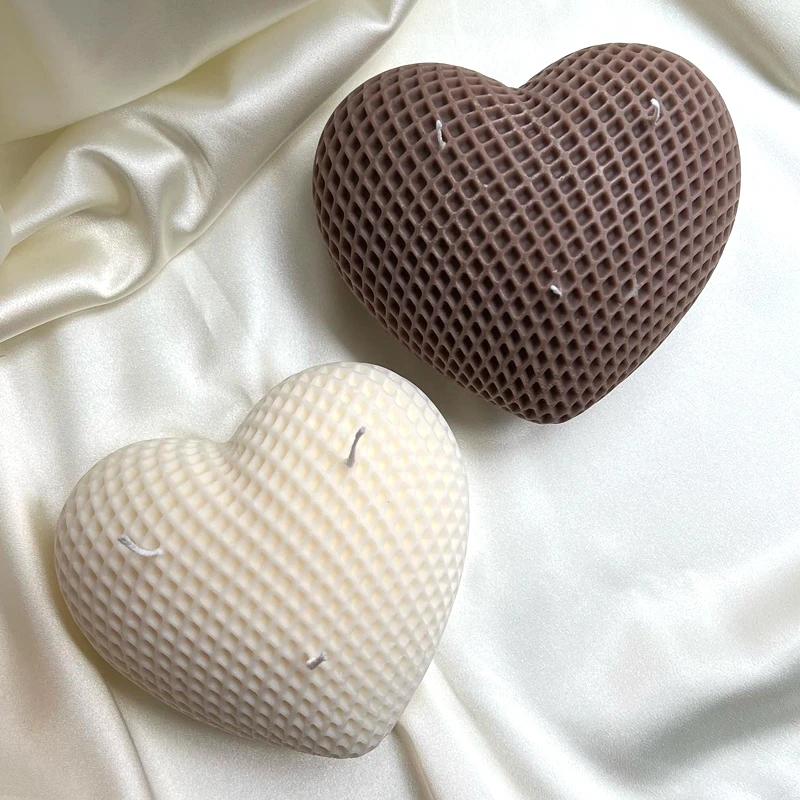 Silicone Candle Mold 3d Grid Heart Shape | Silicone Making Molds ...