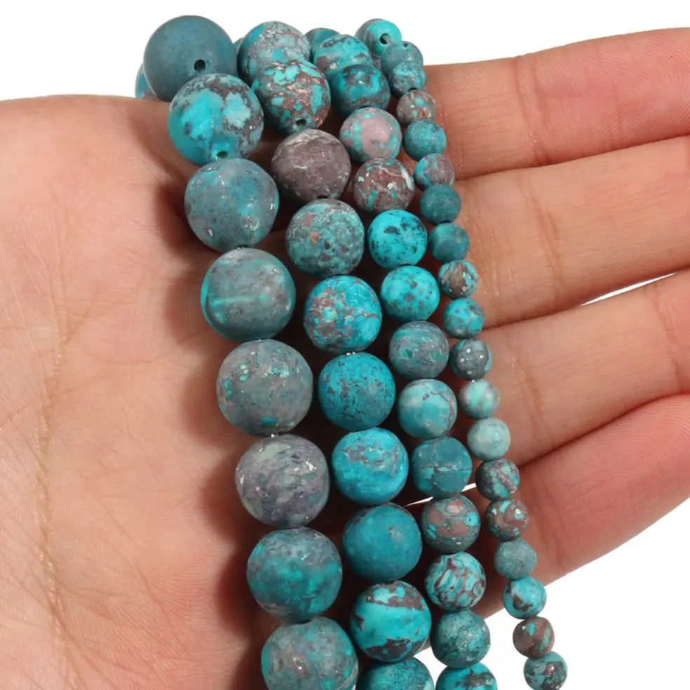 Natural-Beads-Matte-American-Turquoises-Blue-Howlite-Round-Stone-Bead ...