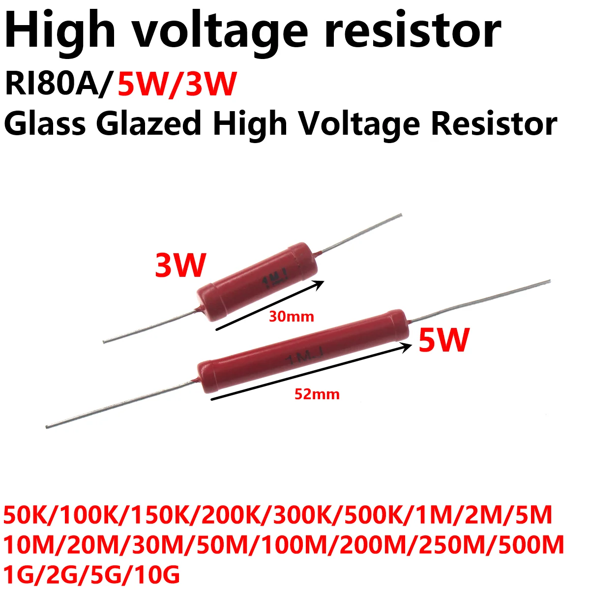 5PCS High Voltage Glass Glaze Film Resistor 5W ...