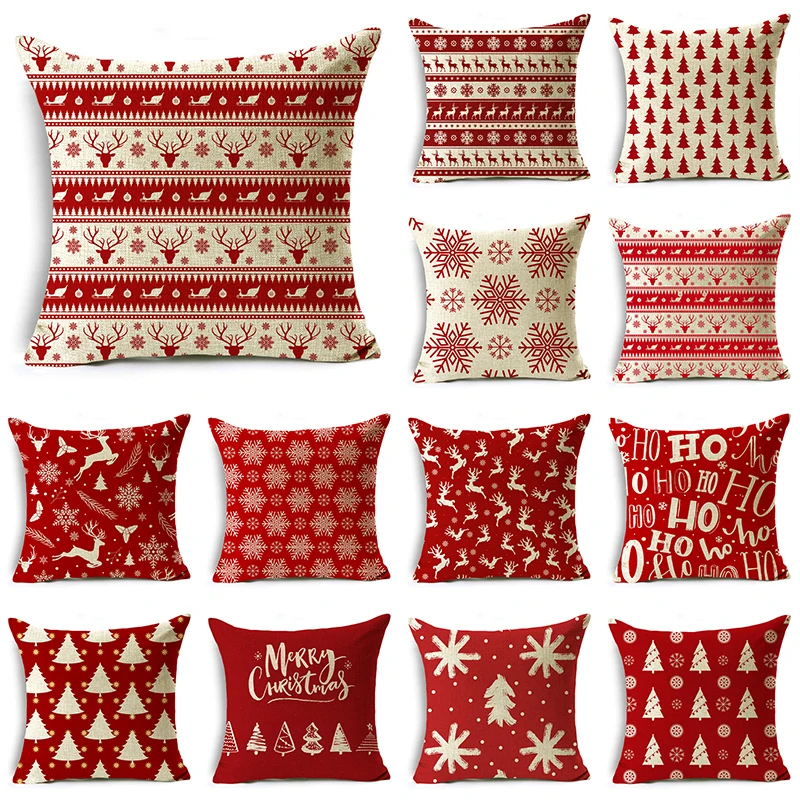 Christmas-Series-Pillowcases-Christmas-Elements-Printed-Red-Festive ...