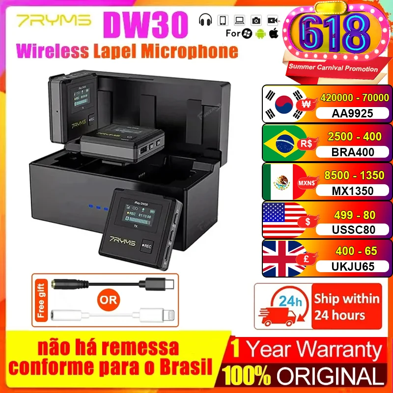 In-Stock-7RYMS-iRAY-DW30-Wireless-Lapel-Microphone-8G-Recording-2-4G-Dual-Channel-Professional ...