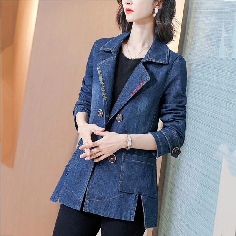 NewSpring-Autumn-Denim-Jacket-Coat-Women-Double-Breasted-Full-Sleeves ...