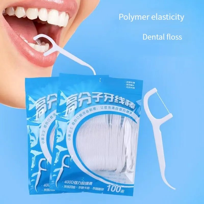 100 PCS Floss Family Pack Ultra-fine Toothpick Disposable Flat Floss ...