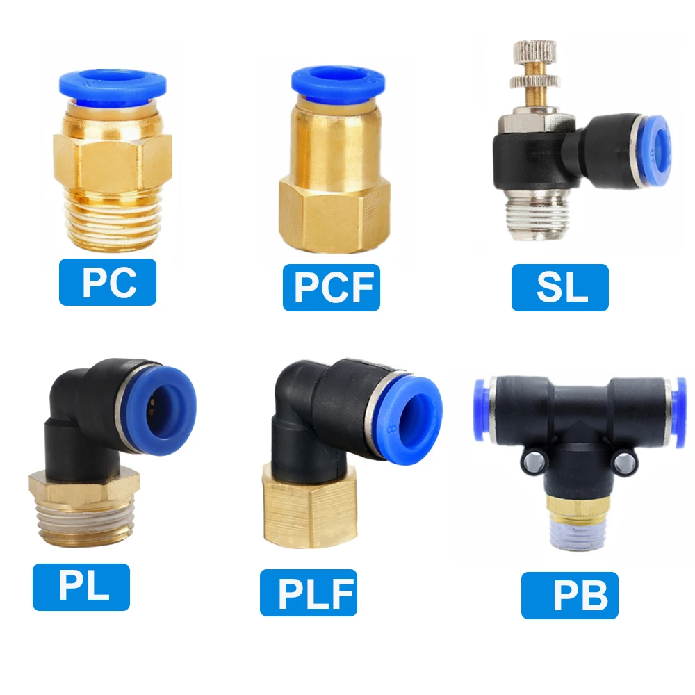 Pneumatic Air Connector Fitting PC PCF/PL/PLF 4mm 6mm 8mm Thread 1/8 1/ ...