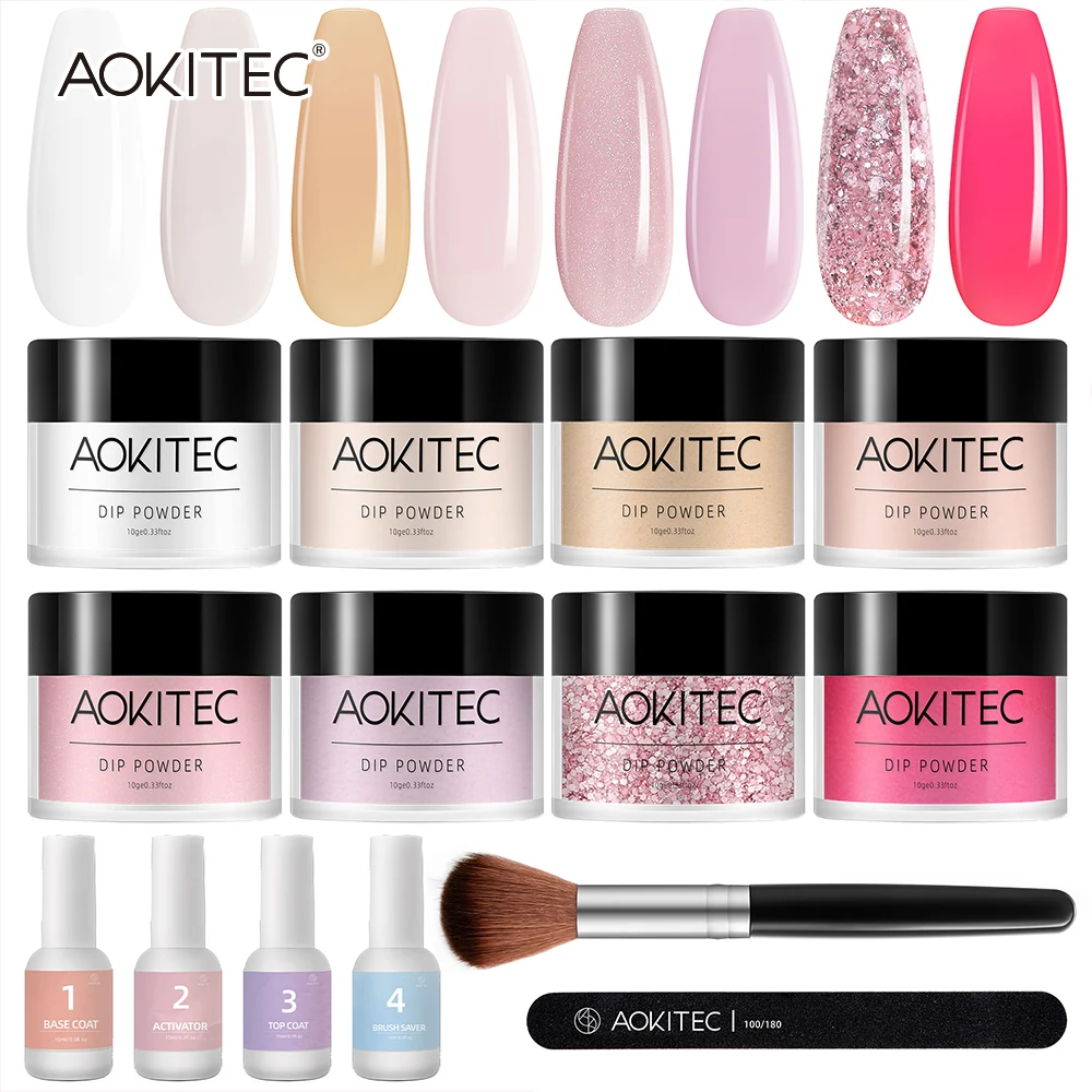 Aokitec 디핑 파우더 네일 키트 124820 컬러 파스텔 글리터 딥 파우더 스타터 세트 프렌치 네일 아트 데코
