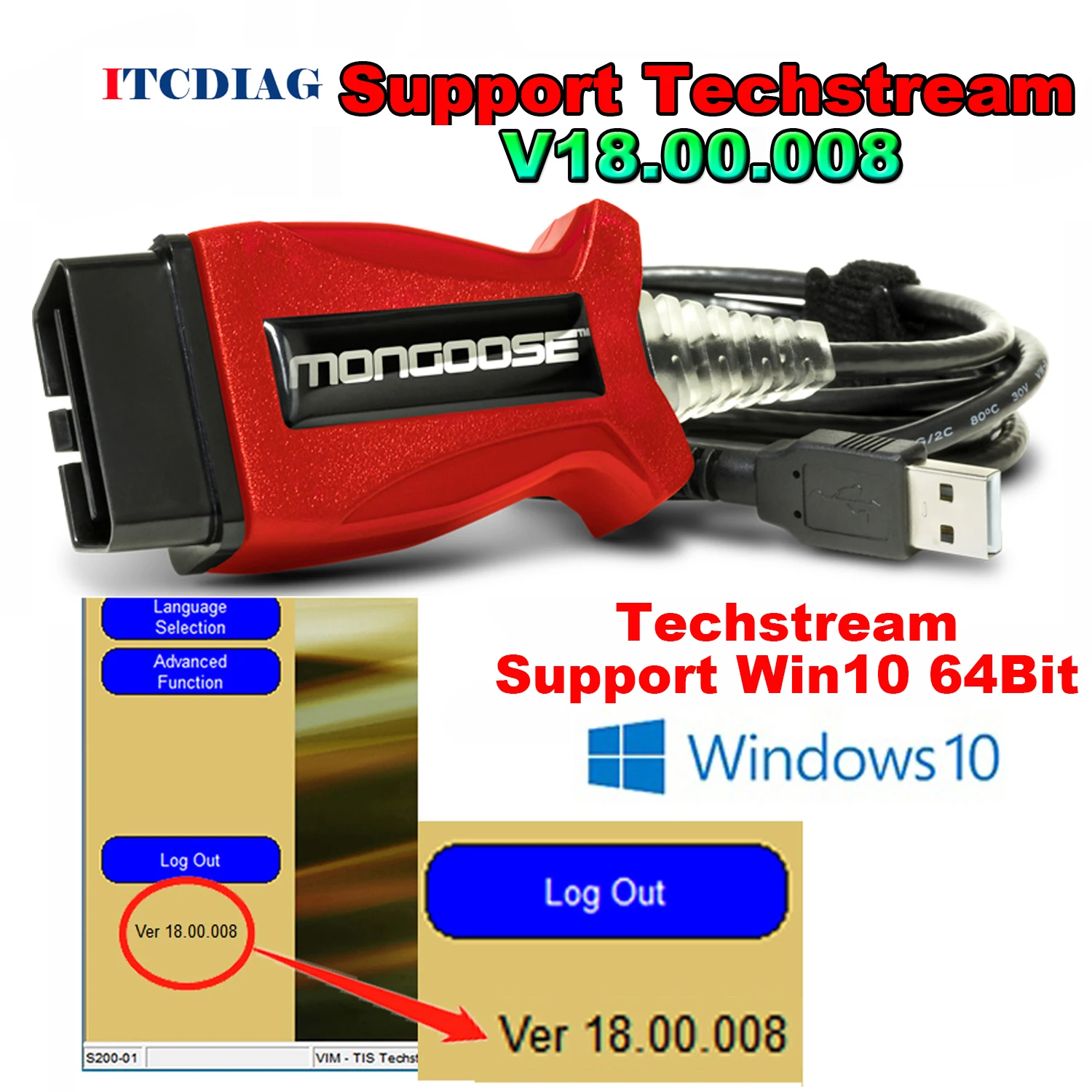 Mongoose V160 JLR Pro J2534 para Volvo y para TOYOTA TIS Techstream 18. ...