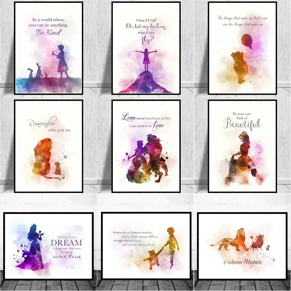 Disney-Set-Cinderella-Watercolor-Canvas-Painting-Wall-Art-Princess ...