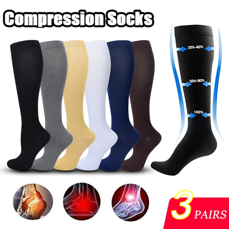 3 Pairs Women&Men Compression Socks 15 20 mmHg Knee High Stocking for ...