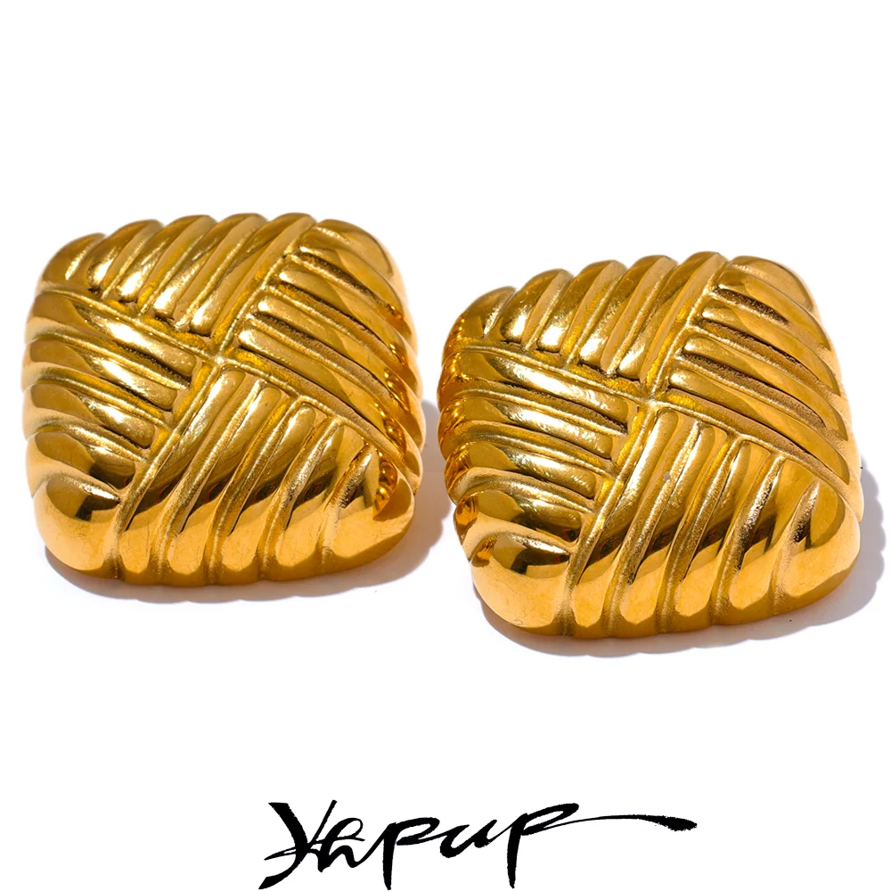 Yhpup-a-o-inoxid-vel-quadrado-Stud-Earrings-textura-Metal-Stripe ...