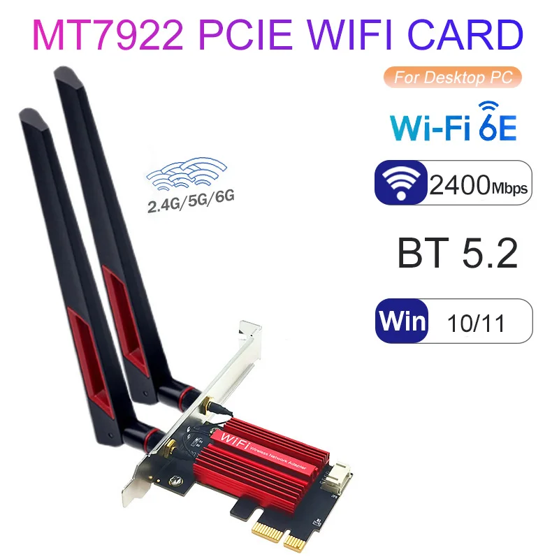 MT7922 WiFi 6E PCIE Card BT5.2 Wireless Adapter Wi-Fi 6E Tri-Band pci-e Card 2.4/5/6G 2400Mb 802 ...