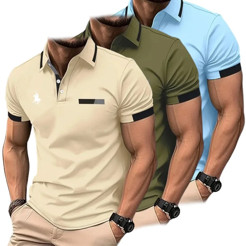 Polo-de-moda-para-hombre-camiseta-de-manga-corta-con-bloque-de-Color ...