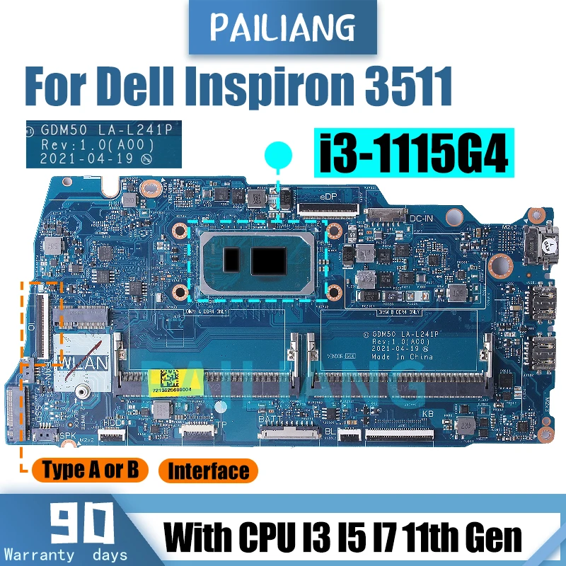 For-DELL-Inspiron-3511-Laptop-Motherboard-LA-L241P-05PD08-0042CN-0818KM ...